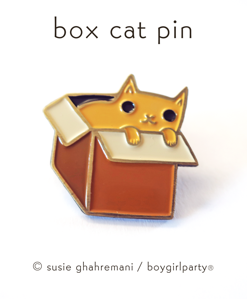 Box Cat Pin - Cat in Box pin - Enamel Cat pin - Cat box pin by Susie G ...