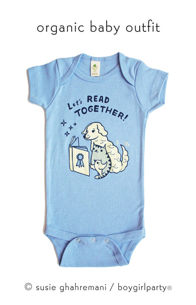 Let's Read Together Onesie -- Bookish Organic Baby Onesie (Blue) – the ...