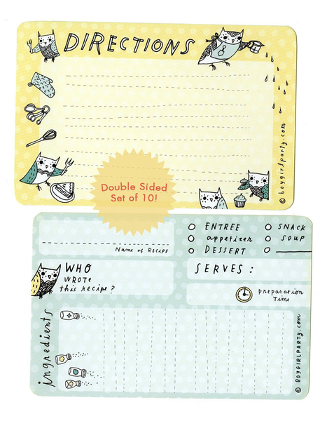 Owl Recipe Cards (Set of 10) by Susie Ghahremani / boygirlparty.com ...